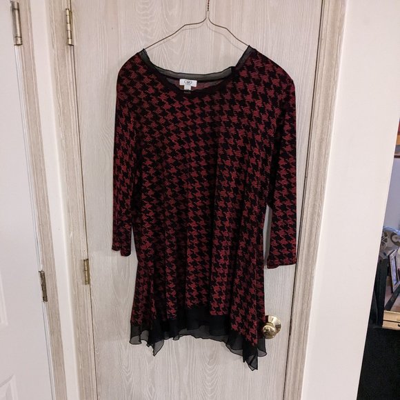Cato | Tops | Black And Red Houndstooth Top | Poshmark